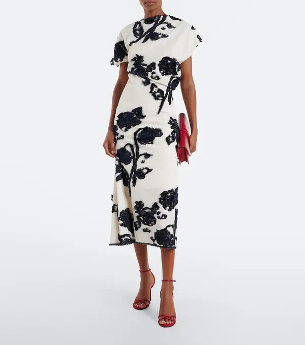 Erdem Fil Coupé Poplin Midi Dress In Ivory-navy - White