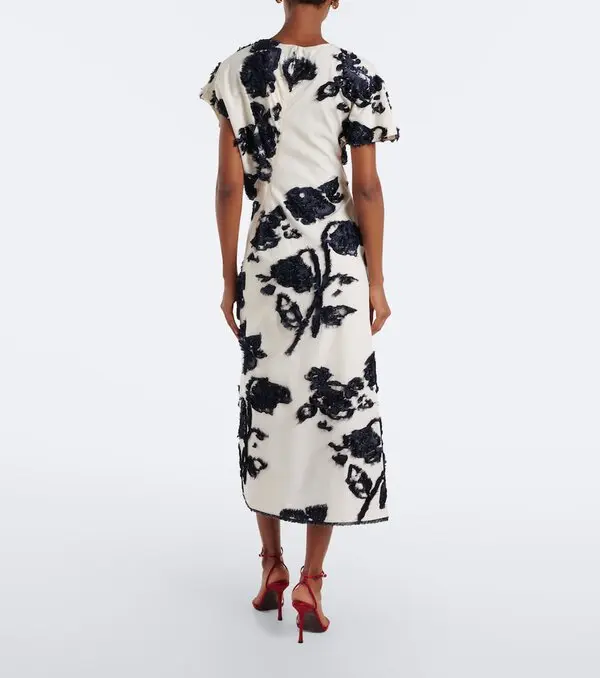 Erdem Fil Coupé Poplin Midi Dress In Ivory-navy - White