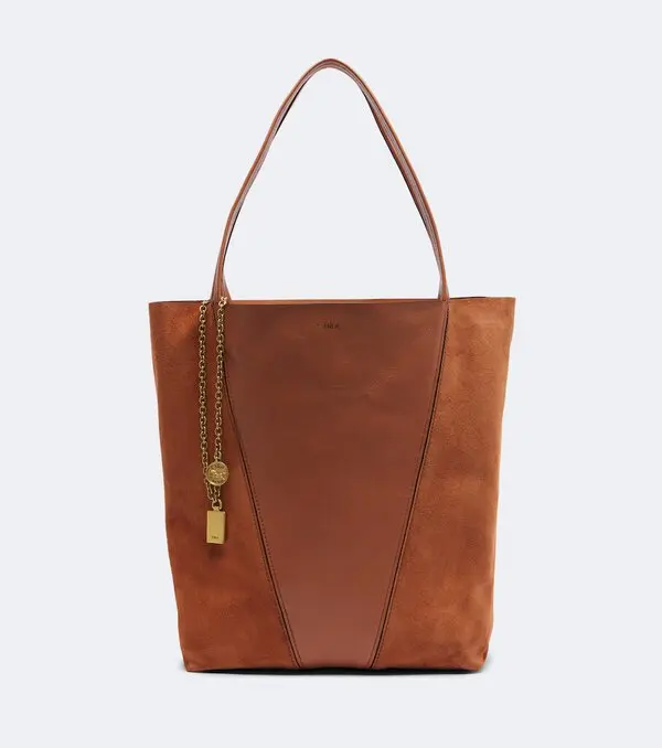 Chloé Spin Medium Leather And Suede Tote Bag - Orange