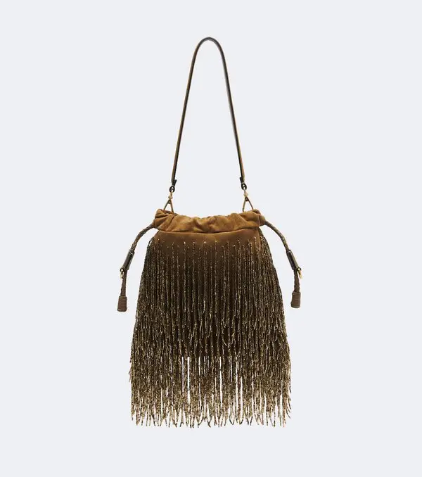 Etro Kalispera Small Fringed Suede Shoulder Bag