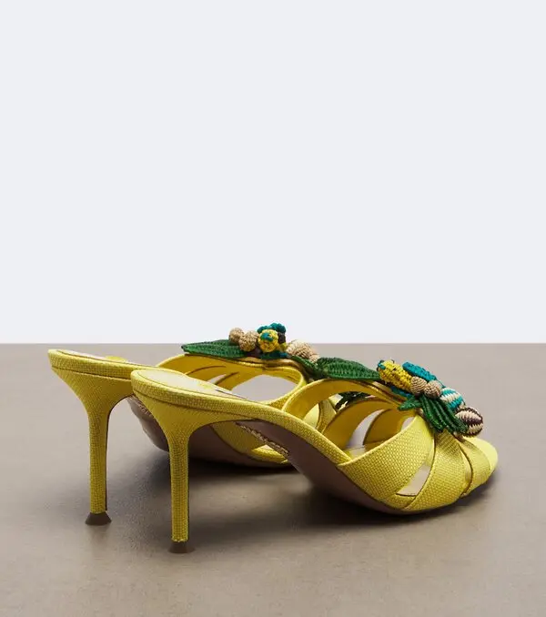AQUAZZURA Birdsong Raffia Mules