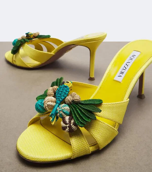 AQUAZZURA Birdsong Raffia Mules
