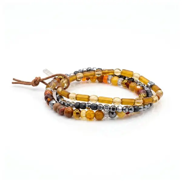JAREDJAMIN Cyrus Amber & Hematite Stackable Bracelet Set - Yellow