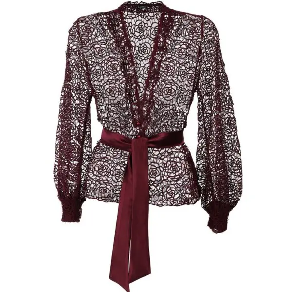 LUNA FASHION HOUSE Burgundy Lace Belted Sweater, Jody - Red