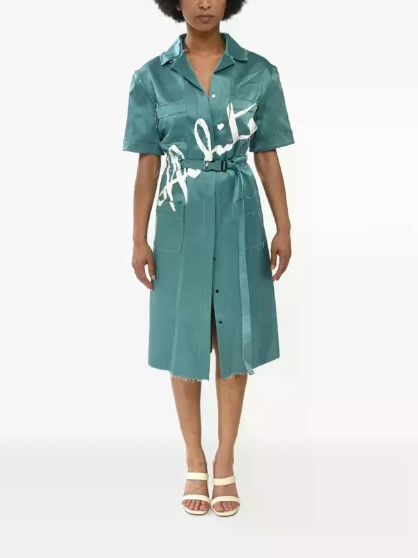 Off-White Logo Print Raw-cut Midi Dress