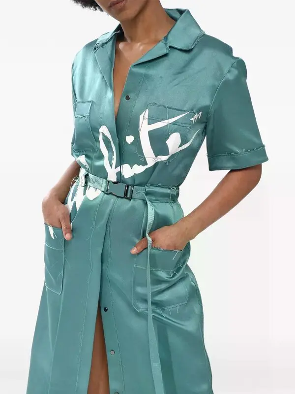 Off-White Logo Print Raw-cut Midi Dress
