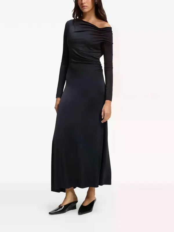 BOSS Asymmetric Neck Ruched Detailing Midi Dress