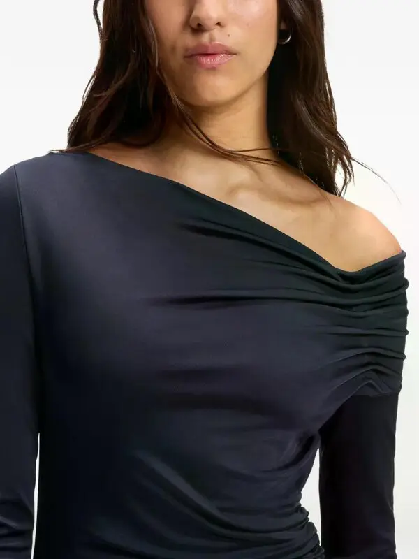 BOSS Asymmetric Neck Ruched Detailing Midi Dress