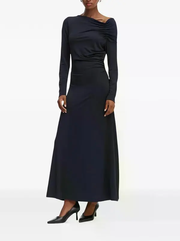 BOSS Asymmetric Neck Ruched Detailing Midi Dress