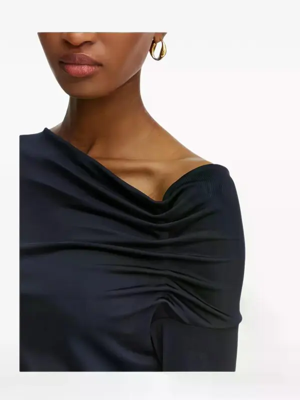 BOSS Asymmetric Neck Ruched Detailing Midi Dress