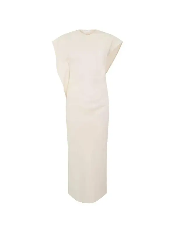 Victoria Beckham Draped Asymmetric-sleeve Midi Dress - Neutrals