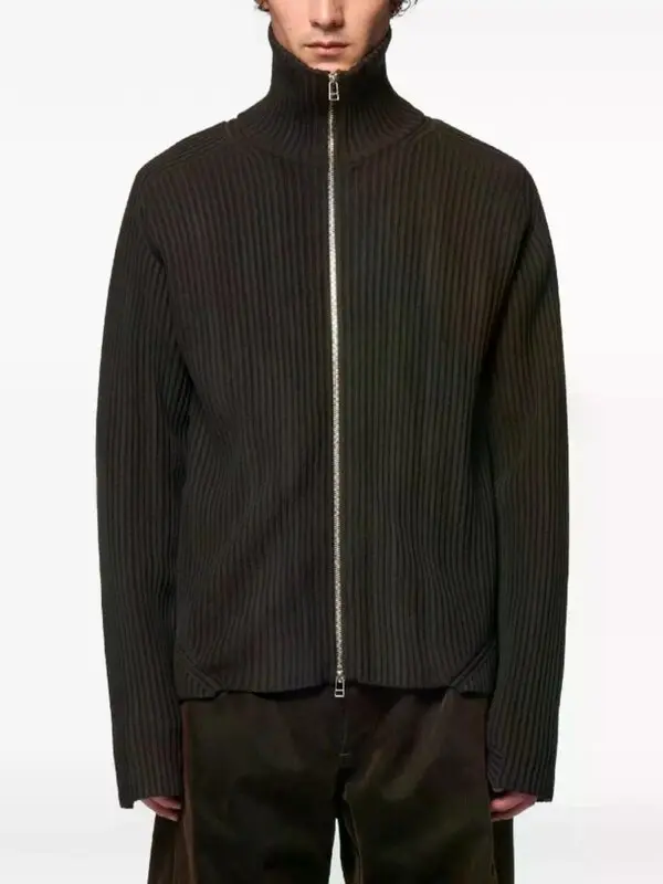 OMAR AFRIDI Ribbed-knit Zip-up Sweater
