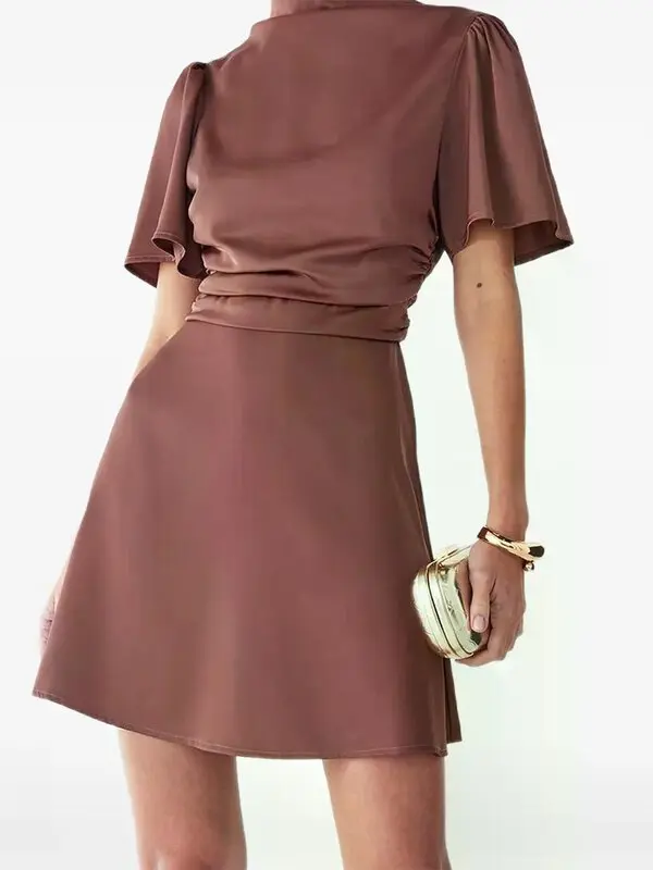 WILLA Saray Satin-finish Gathered Mini Dress