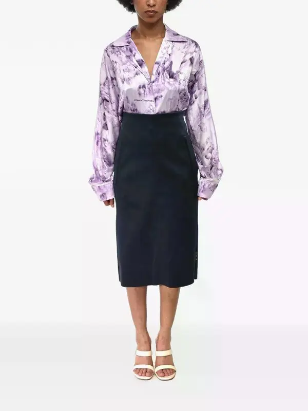 Off-White Satin A-line Midi Skirt - Blue