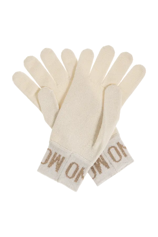 Moschino Knitted Gloves With Logo Detail - Cream