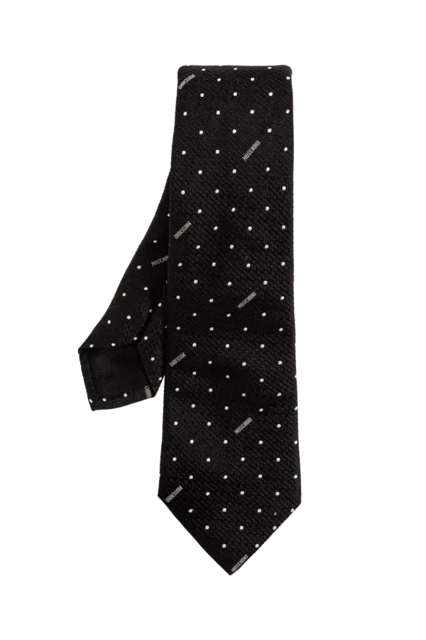 Moschino Silk Neck Tie With White Polka Dots - Black