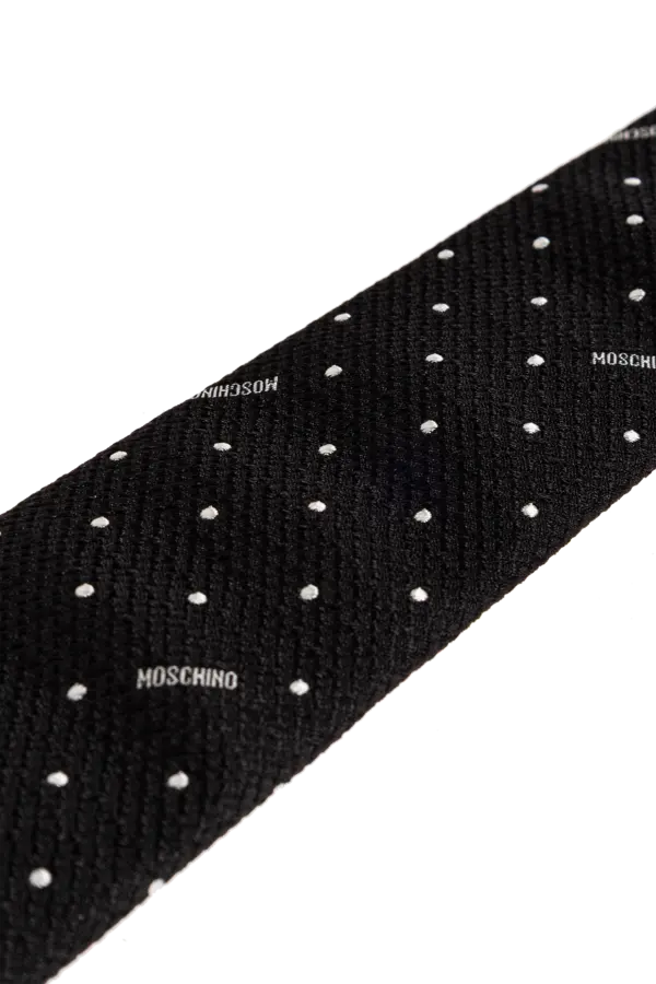 Moschino Silk Neck Tie With White Polka Dots