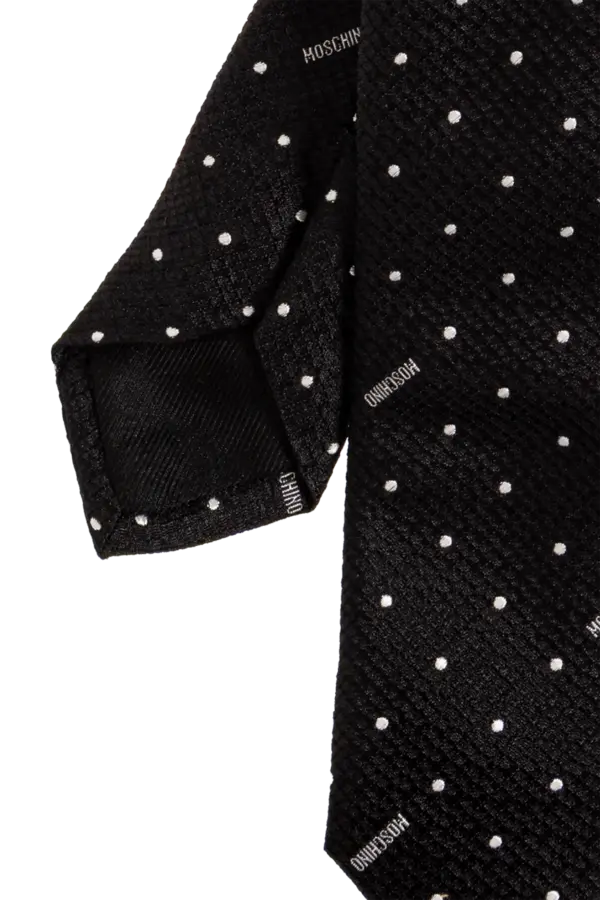 Moschino Silk Neck Tie With White Polka Dots