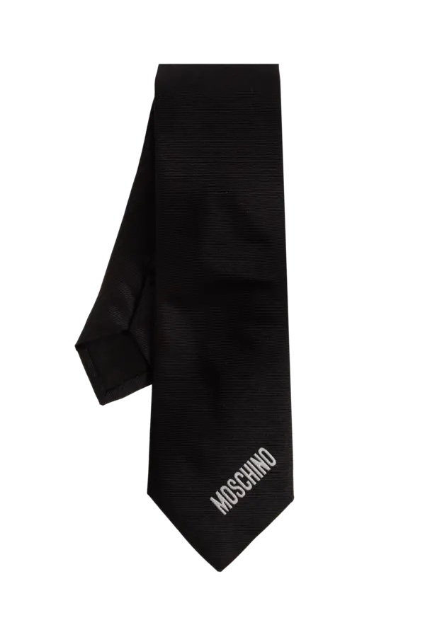 Moschino Silk Embroidered Neck Tie - Black