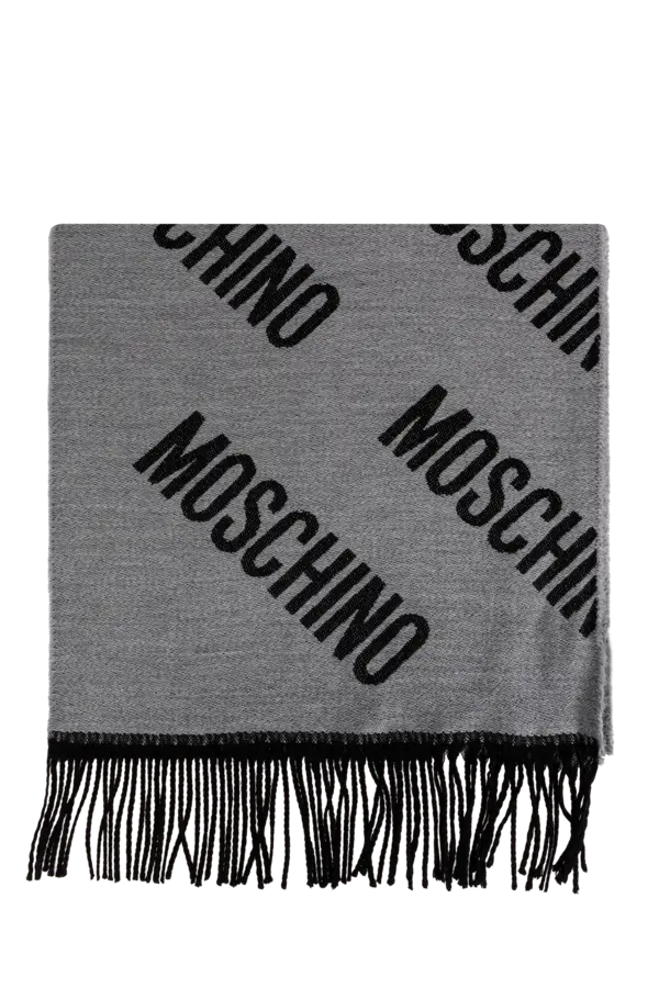 Moschino Wool Scarf With Monogram - Grey