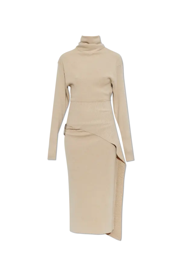 LANVIN Wool Dress With Waist Appliqu - Beige