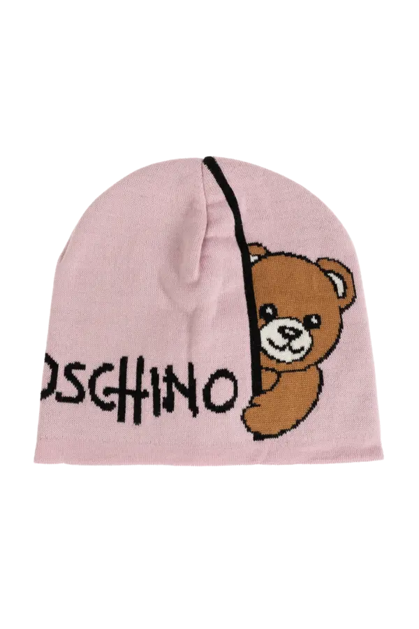 Moschino Beanie With Bear And Logo Detail - Pink