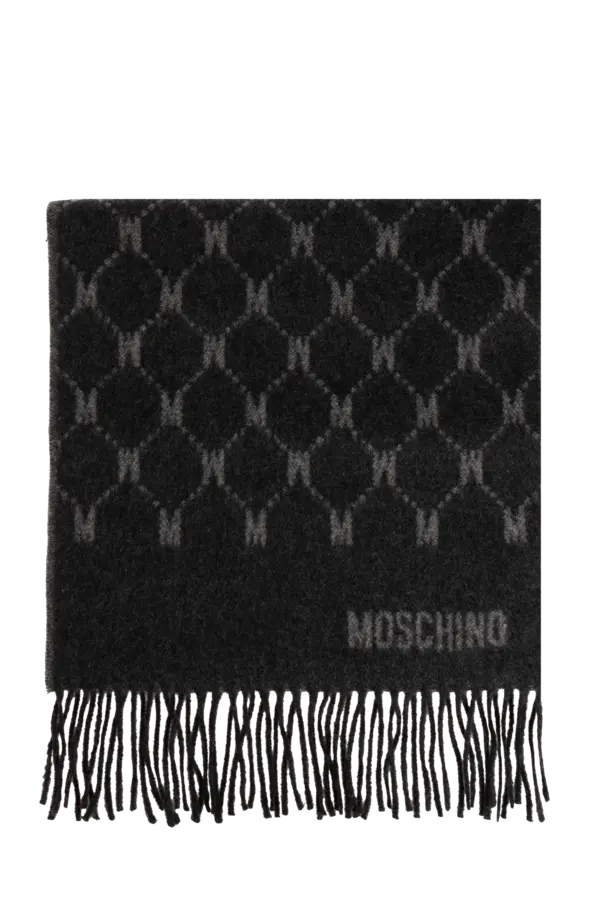 Moschino Cashmere Scarf With Monogram - Grey