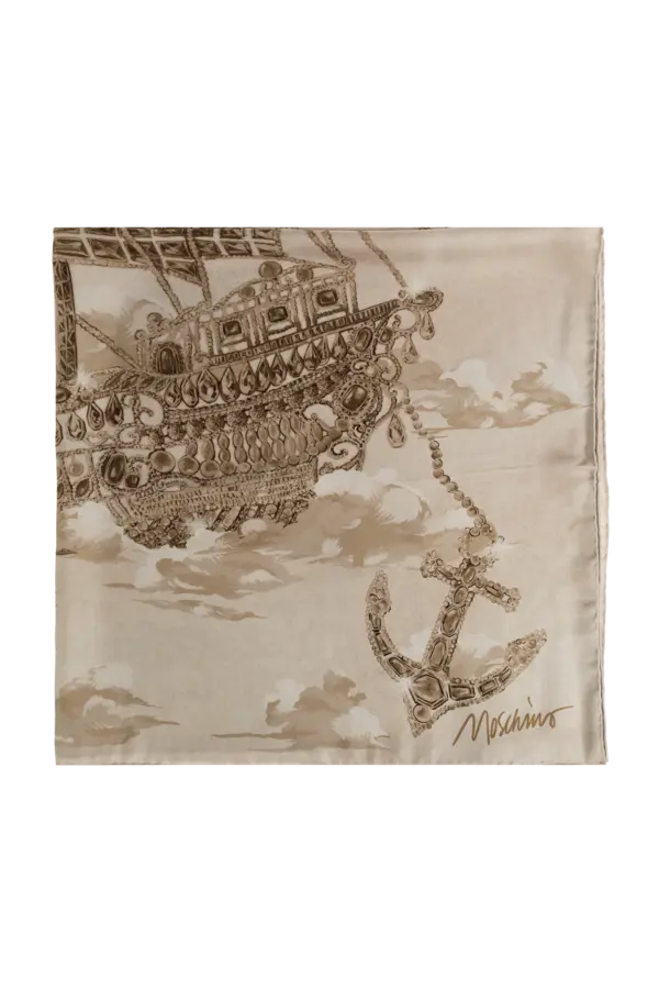 Moschino Silk Scarf With Print - Beige