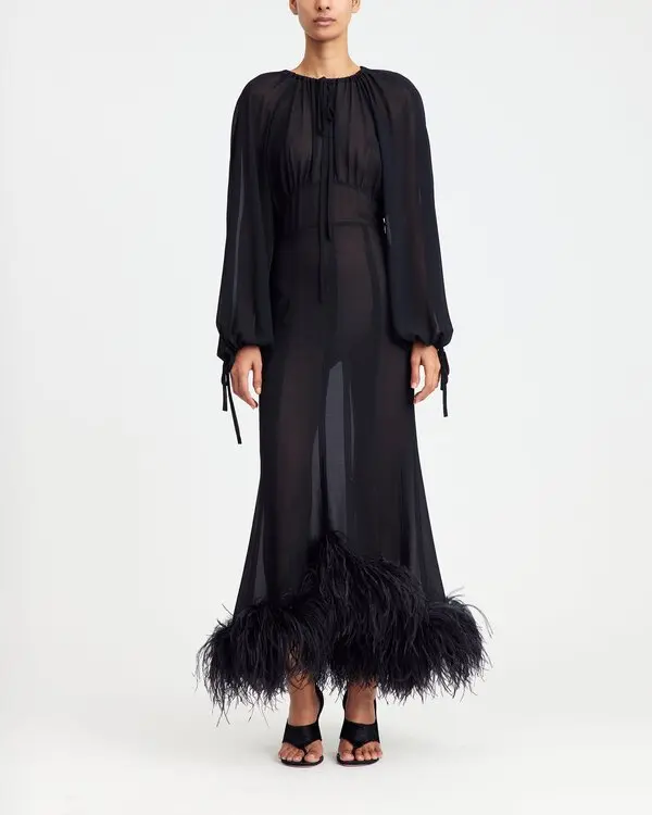 16Arlington Davis Midi Dress With Feather Trim