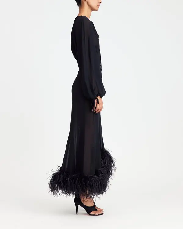 16Arlington Davis Midi Dress With Feather Trim