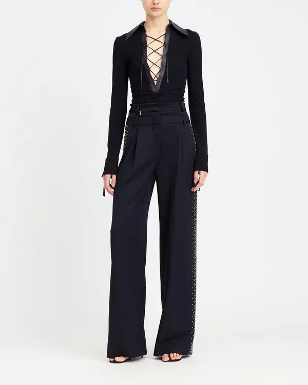 16Arlington Ivlia High-waisted Wide-leg Trousers With Crystal Embellishments