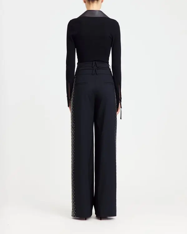 16Arlington Ivlia High-waisted Wide-leg Trousers With Crystal Embellishments