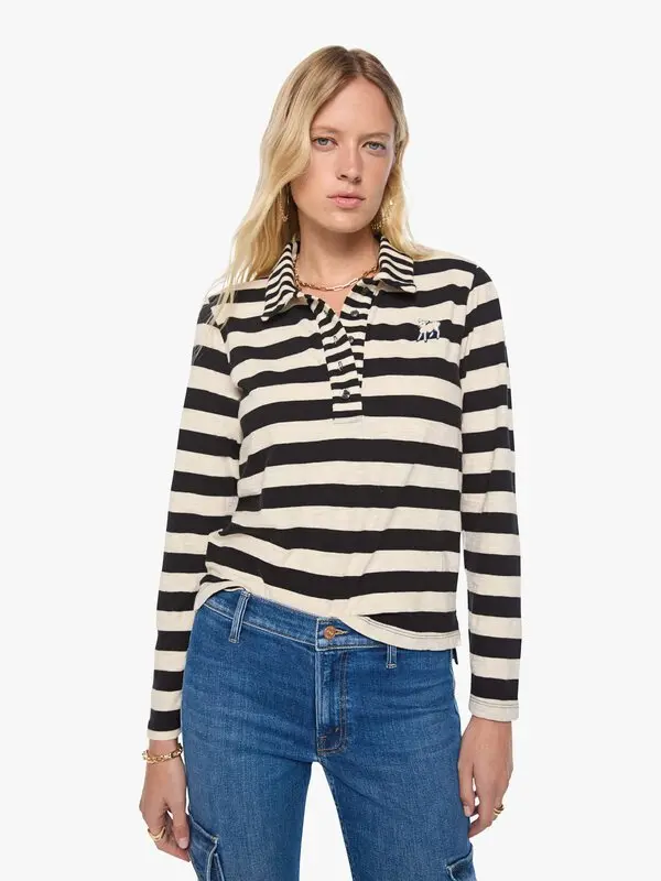 MOTHER The L/s Close Cut Huddle And Cream Stripe Long Sleeve T-shirt - Black