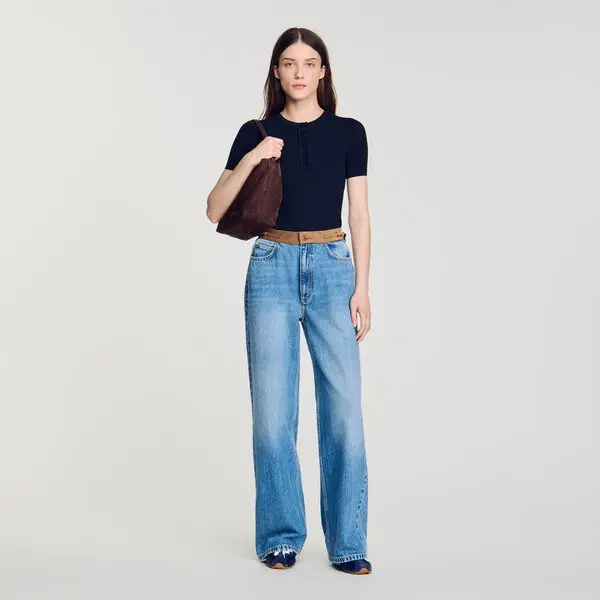 Sandro Ribbed Short-sleeved Knit Top