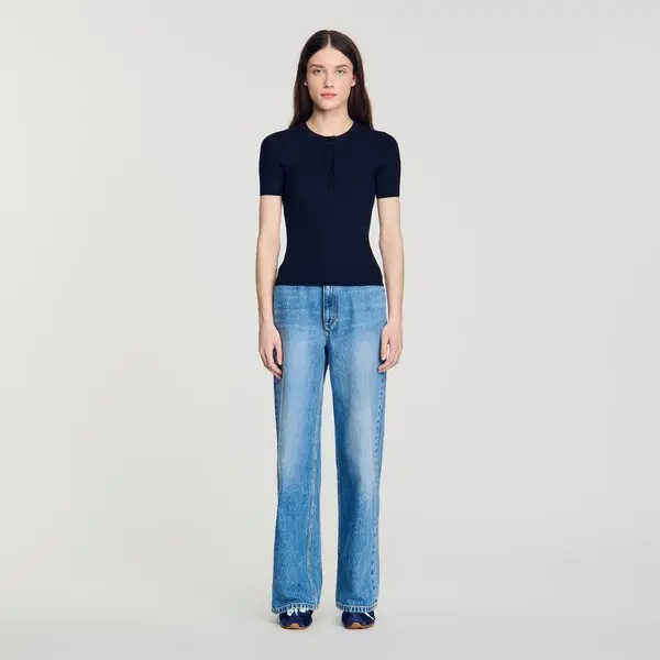 Sandro Ribbed Short-sleeved Knit Top
