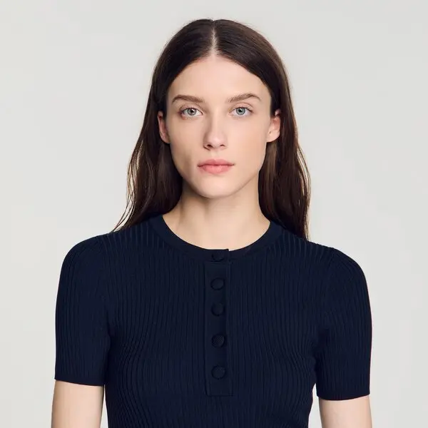 Sandro Ribbed Short-sleeved Knit Top