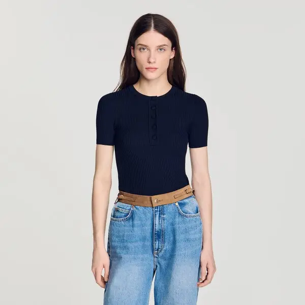 Sandro Ribbed Short-sleeved Knit Top
