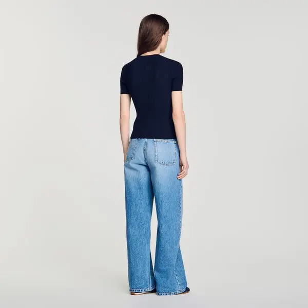 Sandro Ribbed Short-sleeved Knit Top