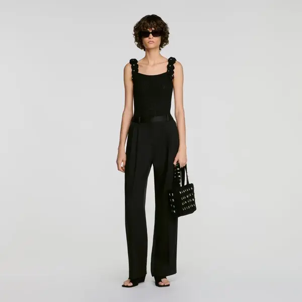 Sandro Knit Bodysuit With Beaded Flowers