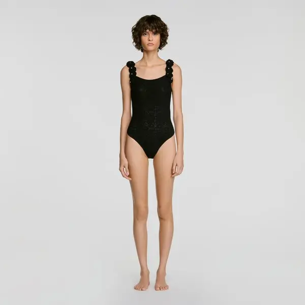 Sandro Knit Bodysuit With Beaded Flowers