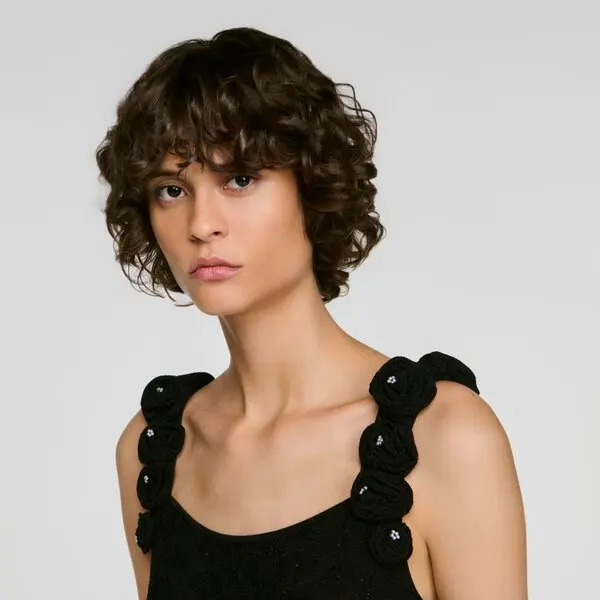 Sandro Knit Bodysuit With Beaded Flowers