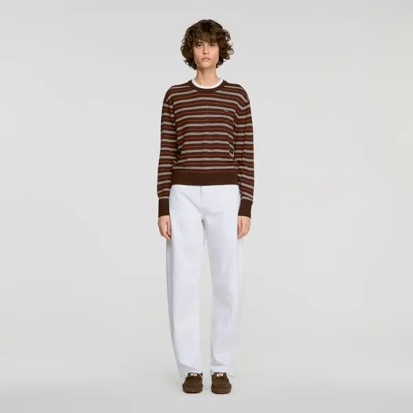 Sandro Striped Wool Sweater With Trompe-l'ail Neckline