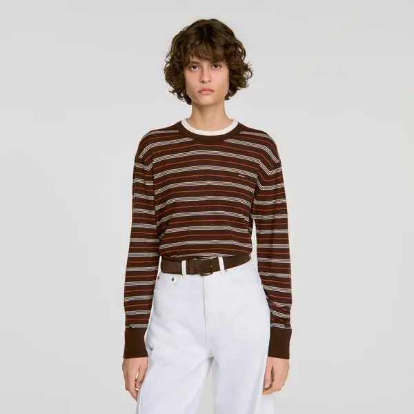 Sandro Striped Wool Sweater With Trompe-l'ail Neckline