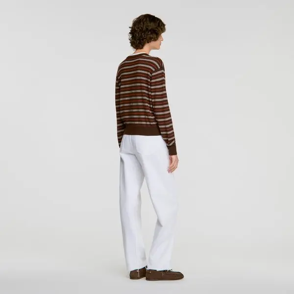 Sandro Striped Wool Sweater With Trompe-l'ail Neckline