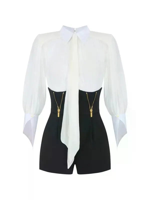 Elisabetta Franchi Georgette And Technical Fabric Romper Suit - White