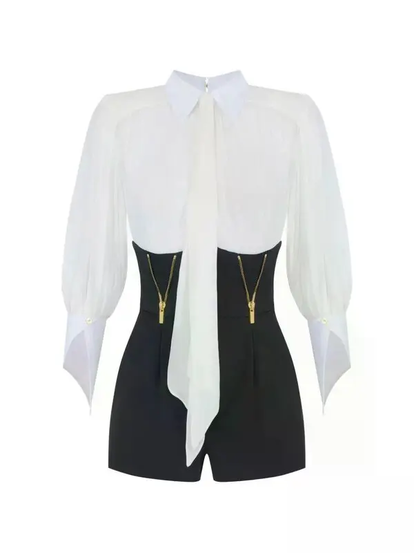 Elisabetta Franchi Georgette And Technical Fabric Romper Suit - White