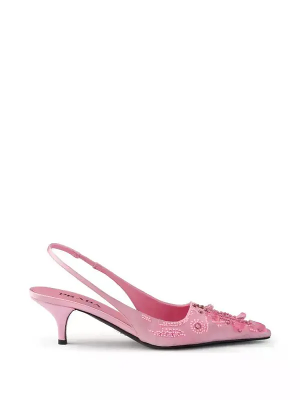Prada Embroidered Satin Slingback Pumps