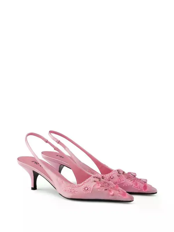 Prada Embroidered Satin Slingback Pumps