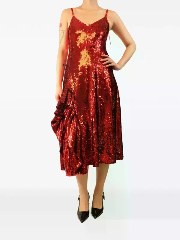 Loewe Sequin-embellished Ruffled Midi Dress - Red