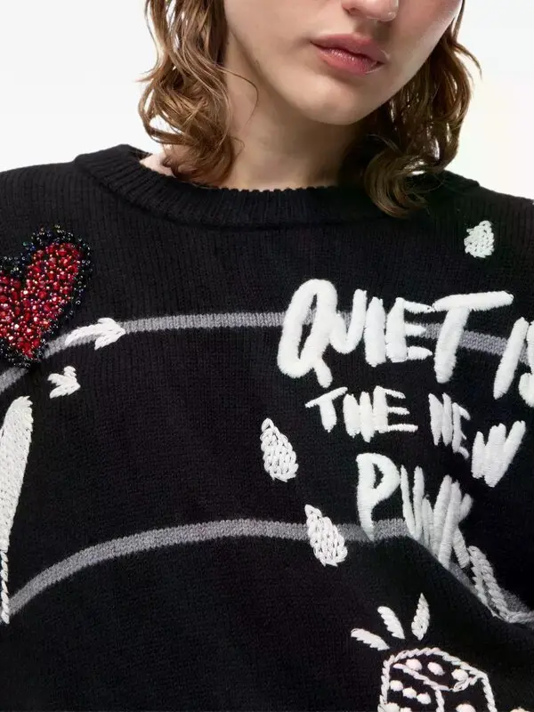 Pinko Intarsia-knit Sequin-embellished Crew Neck Sweater